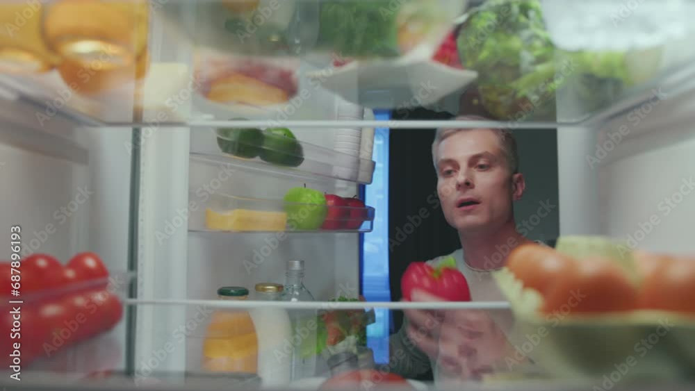 Healthy Man Opening Fridge with Organic Food of Fruits and Vegetables ...
