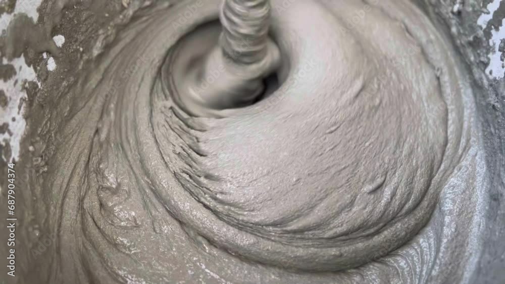 Mixing cement adhesive with a mixer in a bucket close-up, texture of a ...