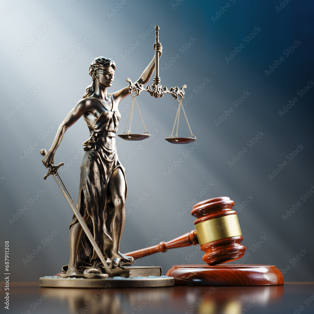 Legal Concept: Themis is the goddess of justice and the judge's gavel hammer as a symbol of law ...