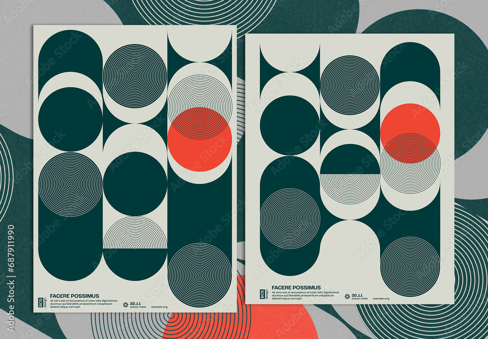 Trendy Poster Design Layout with Vintage Shape Composition Stock ...