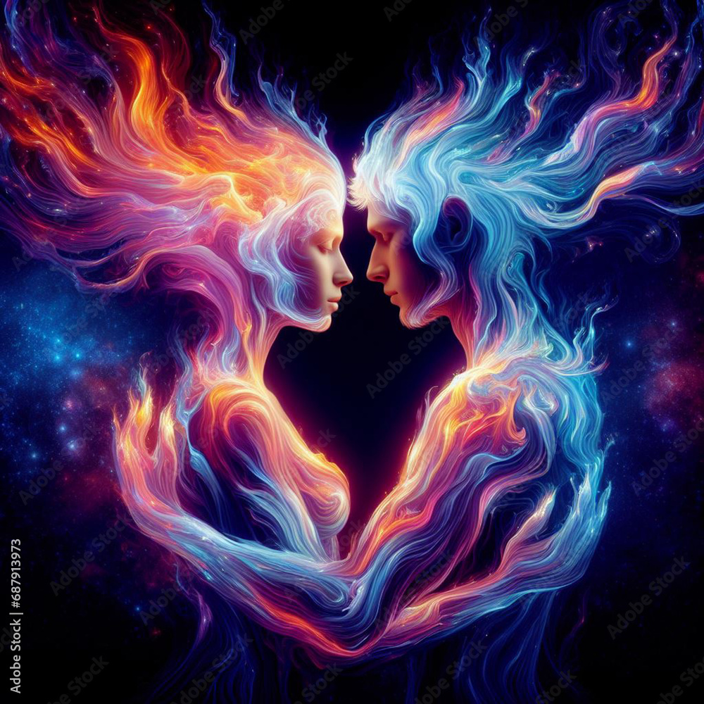Twin flame couple. Soulmates. The concept of magical, esoteric, tantric ...