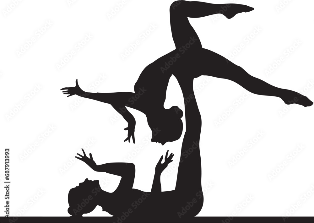 Dynamic Duo in Action: Silhouette Vector of Two Girls Doing Acrobatic ...