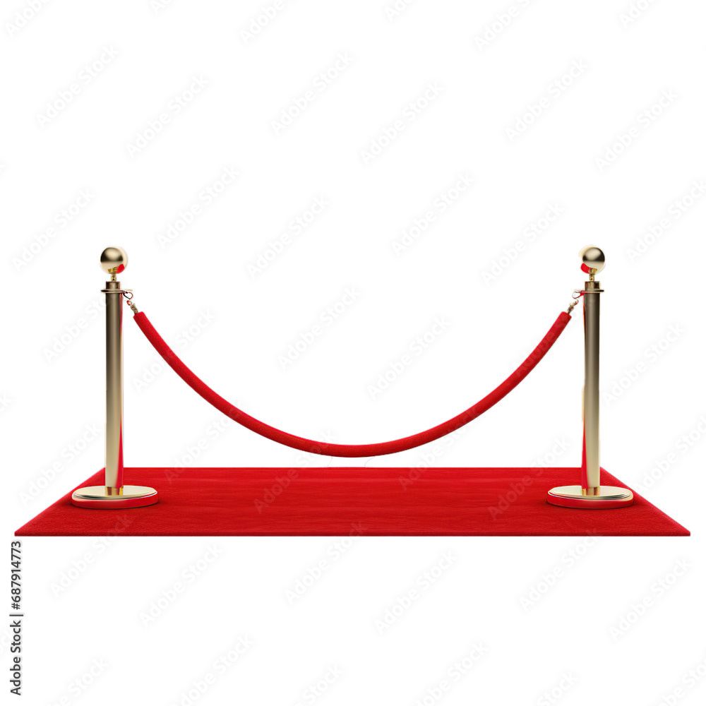 Red carpet and golden barriers front view, isolated on transparent ...