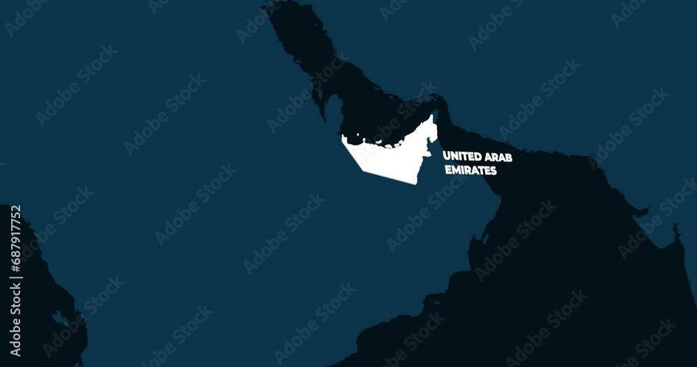 World Map Zoom In To United Arab Emirates. Animation in 4K Video. White ...