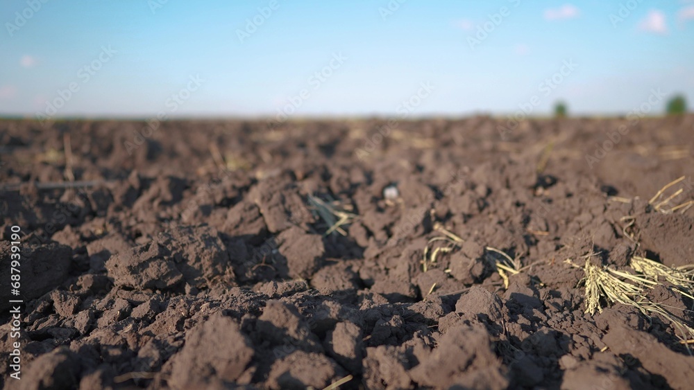 combines plowed field. modern farming and irrigation business concept ...