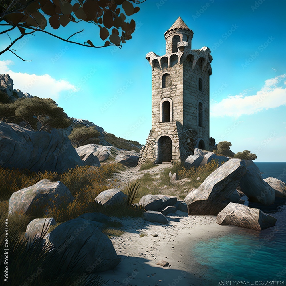 Campanella tower, one of the Genoese towers of Corsica island ...