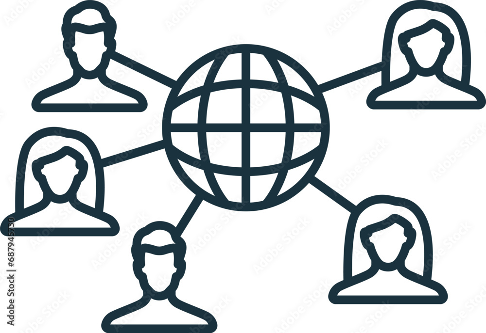 Vetor de Social connection outline icon. Monochrome simple sign from ...