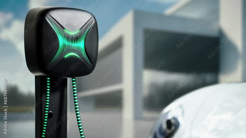 Electric car recharging from home charging station by futuristic EV ...