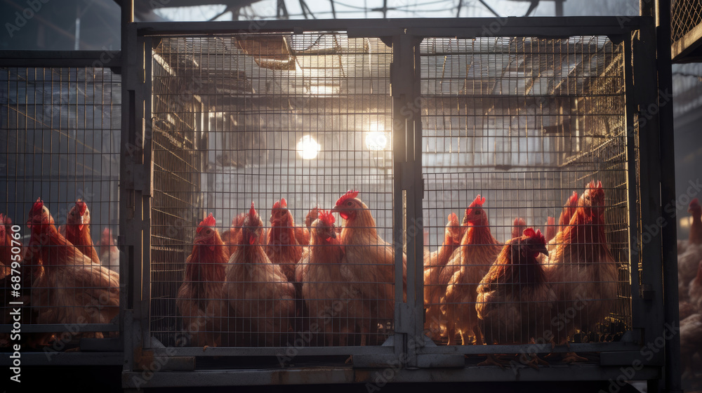 Factory Farming. Caged Hens in Chicken Production Stock Photo | Adobe Stock