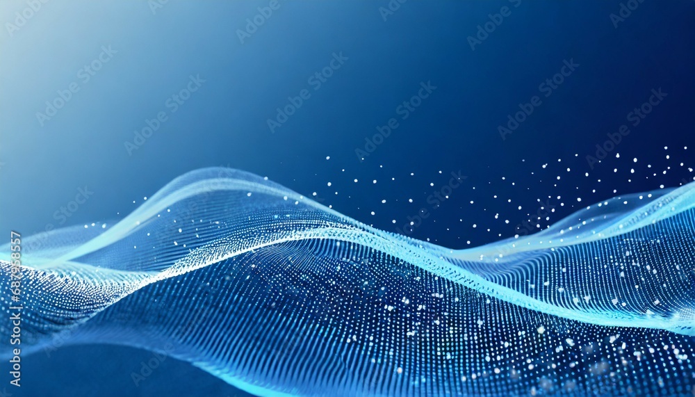 wave of streaming particles on a light blue background abstract ...