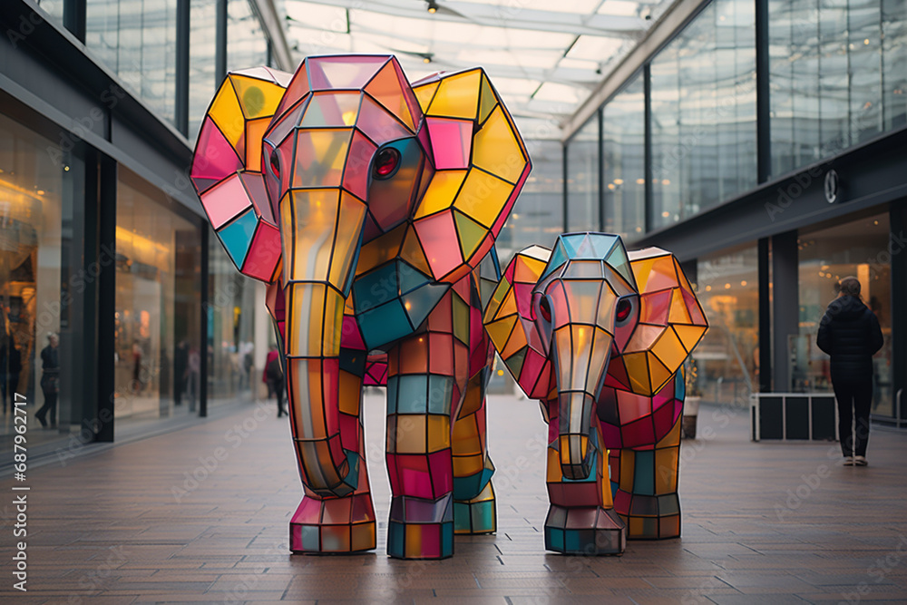 A vibrant depiction of a cubic elephant family, their interconnected ...