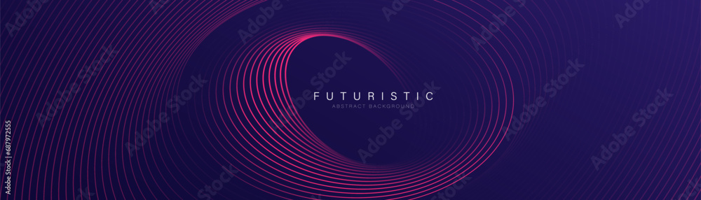 Abstract dark blue modern futuristic banner background. Glowing pink ...