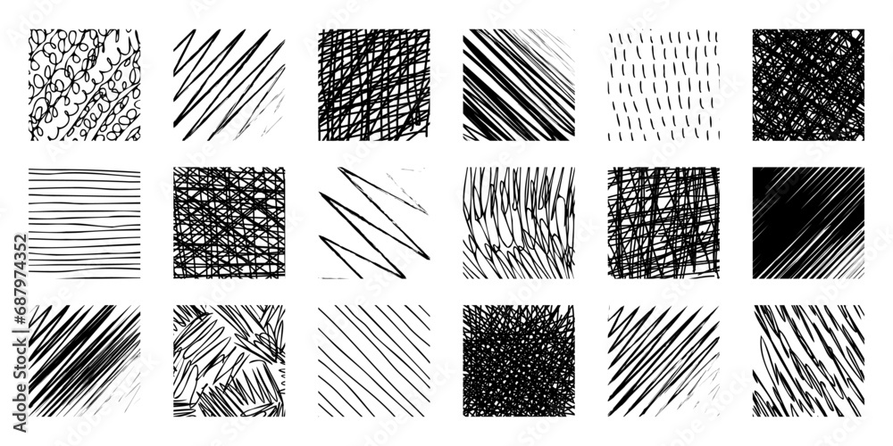 Sketch cross hatching backgrounds element collection. Set of rough ...