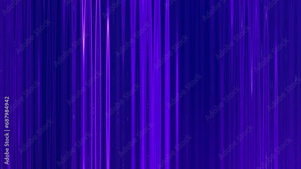 Dynamic motion of neon glowing pink purple stripes lines on dark violet ...