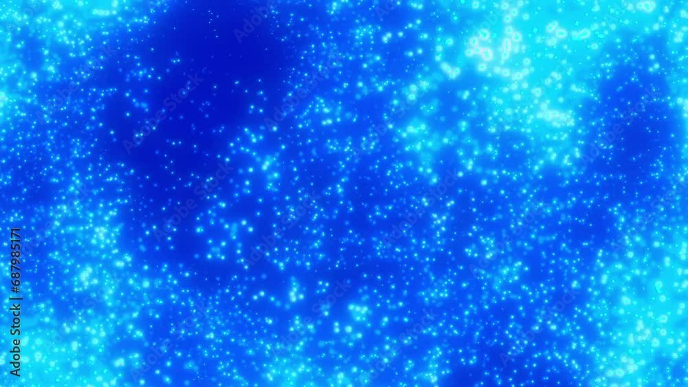 Swirling flow of glowing cyan blue particles on bright blue galaxy ...