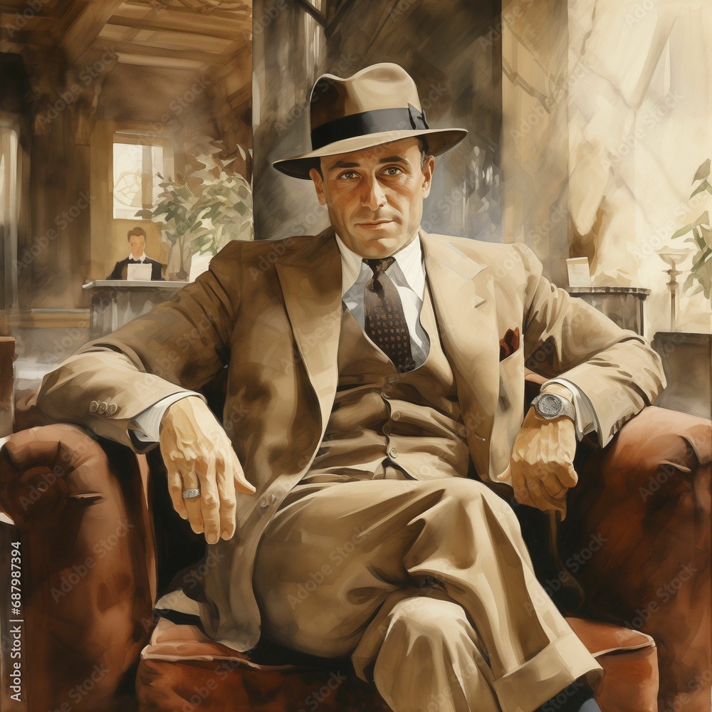 AI generated illustration of a portrait of a Chicago gangster in the ...