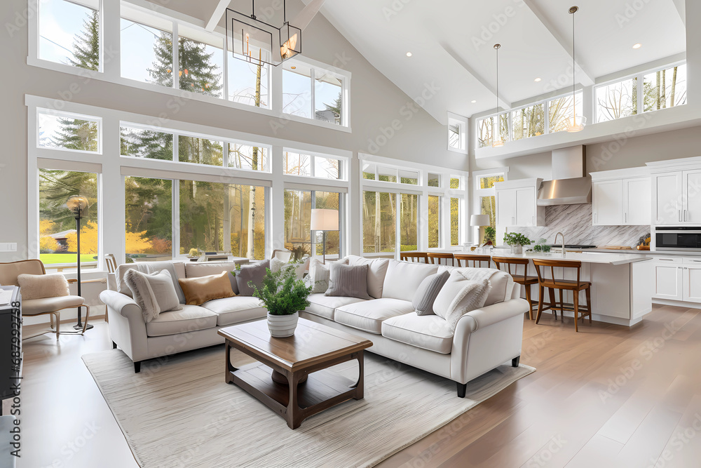 Beautiful living room interior in new luxury home with open concept ...