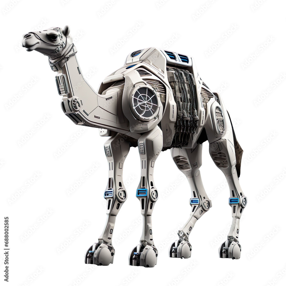 angled view of white robotic animal Camel isolated on a white ...