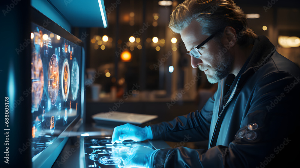 Neuroscientist Analyzing Brain MRI Images for Patient Care in a ...