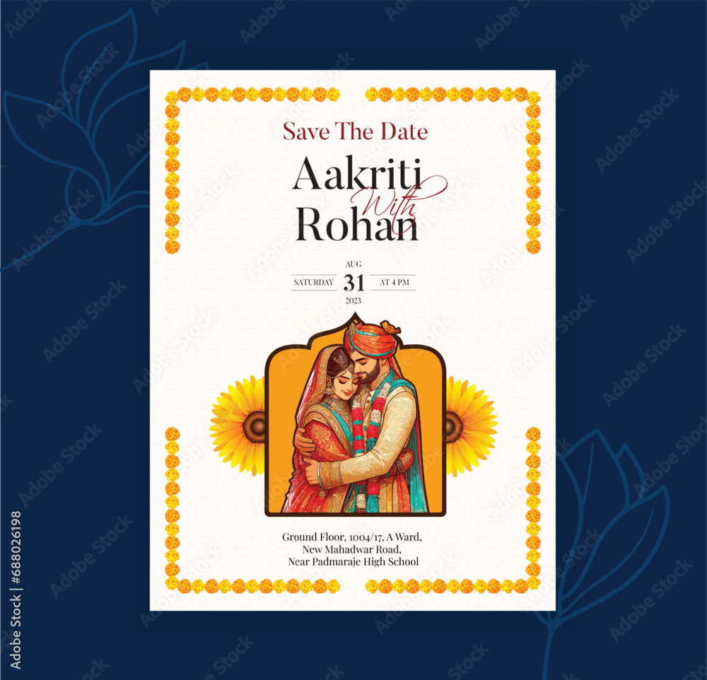 Traditional Royal Wedding Invitation card design with Bride and Groom ...