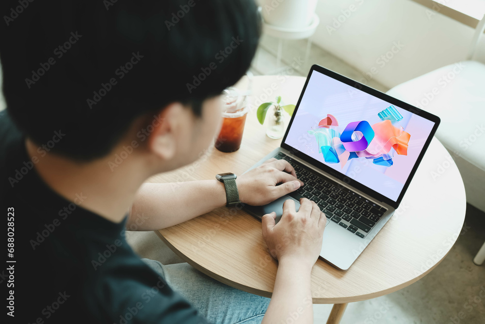 Bangkok. Thailand. December 5,2023 :A man useing laptop computer ...