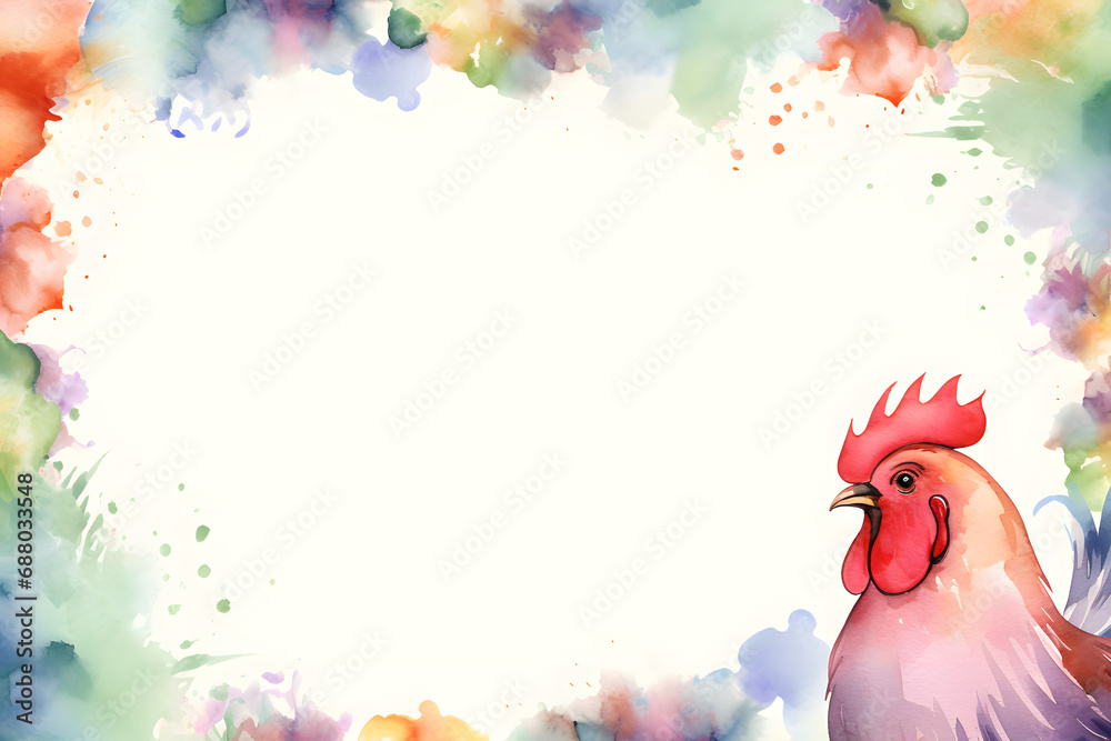 Cute chicken frame border background in watercolor style. Stock ...