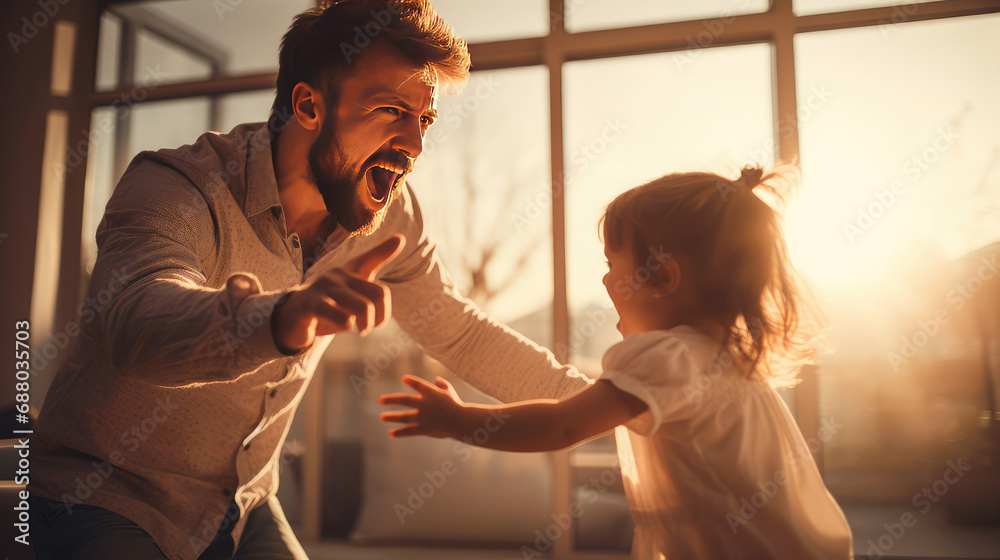 Father has a fight with his child daughter. Domestic violence ...