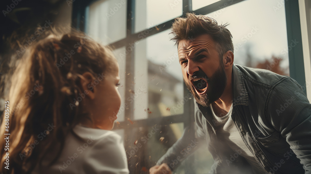 Dad has a fight with his child daughter. Domestic violence ...
