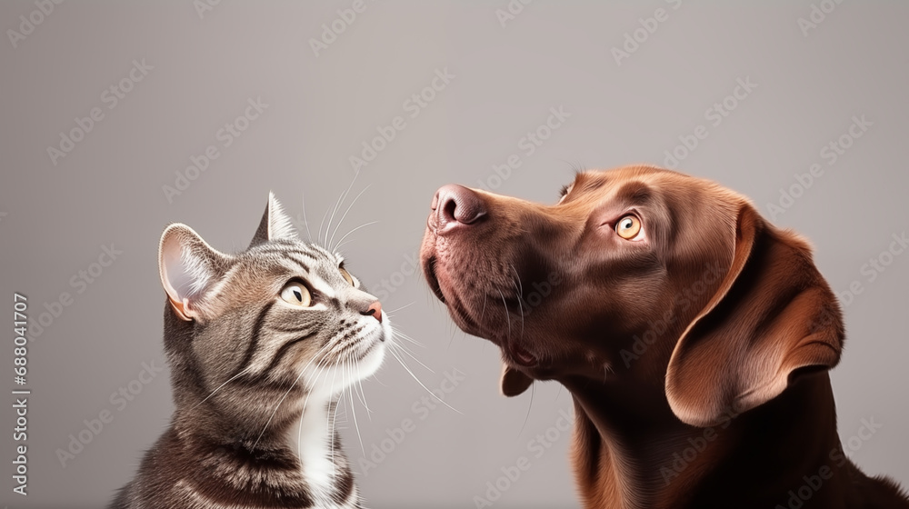 Cat and dog face to face,created with Generative AI tecnology. Stock ...