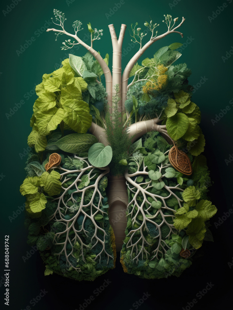 human lung anatomy in green lung tree root and leaf illustration in ...