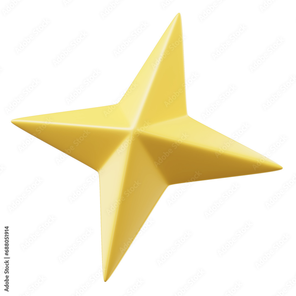 Cartoon Yellow Star, illustrated in a plastic 3D style. 3d illustration ...