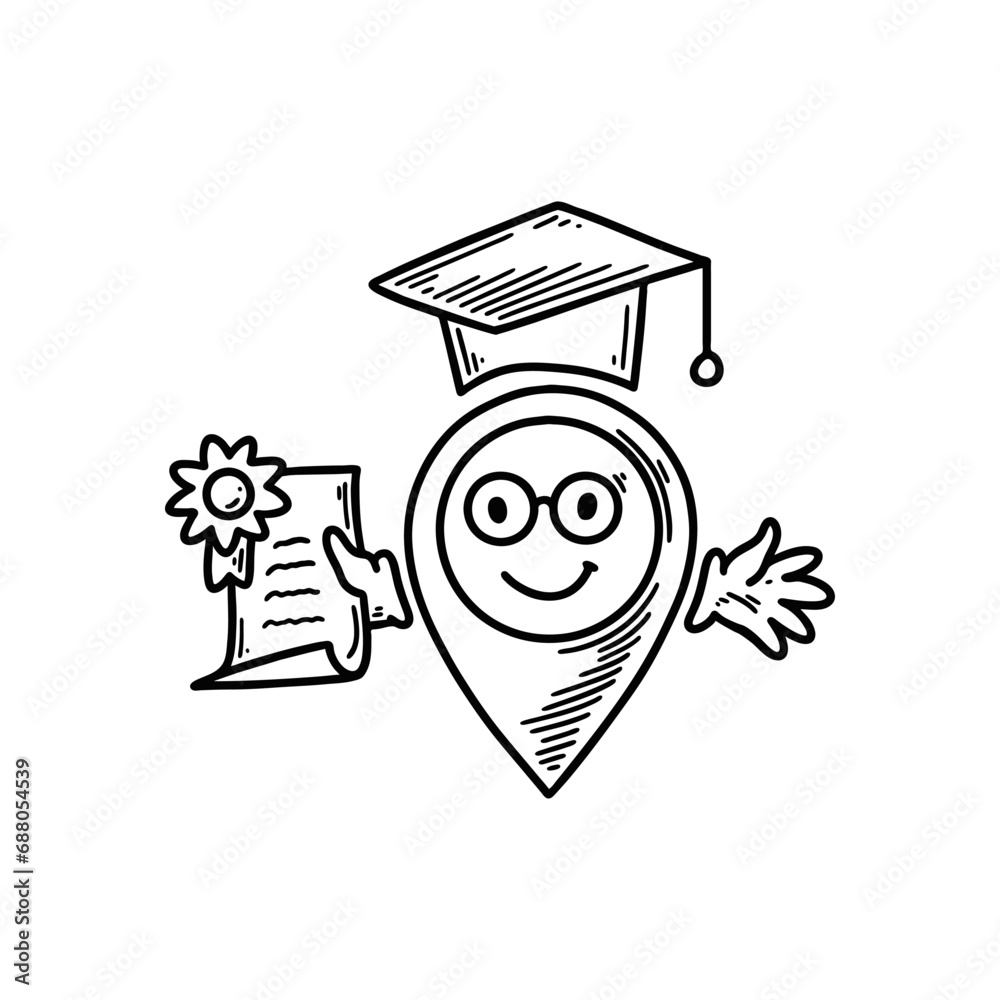 Cute line doodle university location pin emoji. Freehand sketch ...