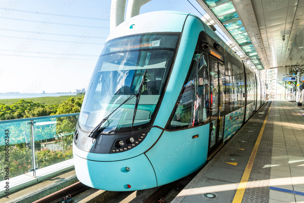 New Taipei City, Taiwan- November 22, 2023: The Danhai Light Rail ...