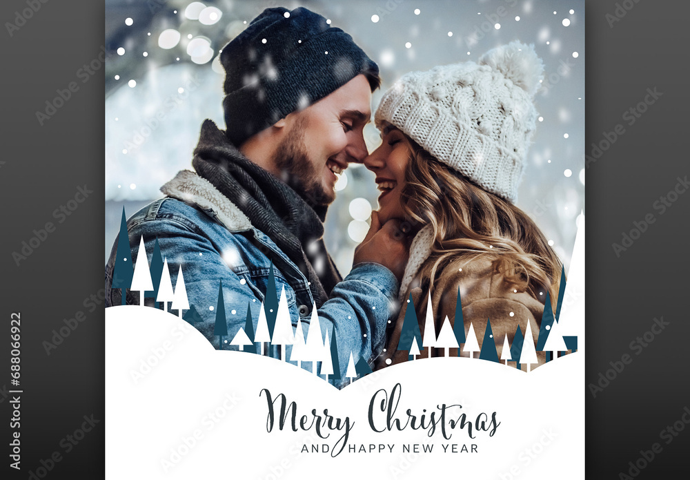 Snowy landscape as a Christmas photo frame card Stock Template | Adobe ...