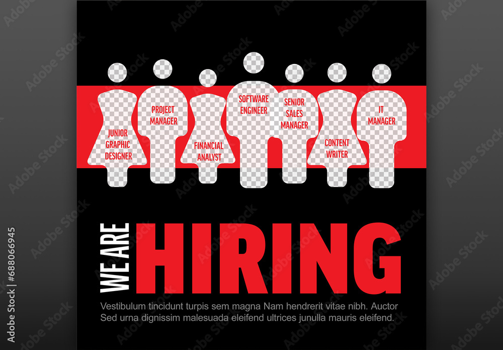 We are hiring minimalistic black red flyer template with position names ...