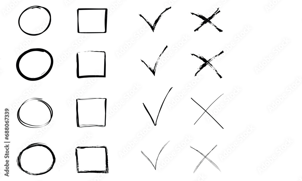 Doodle check marks. Hand drawn checkbox, examination mark and checklist ...