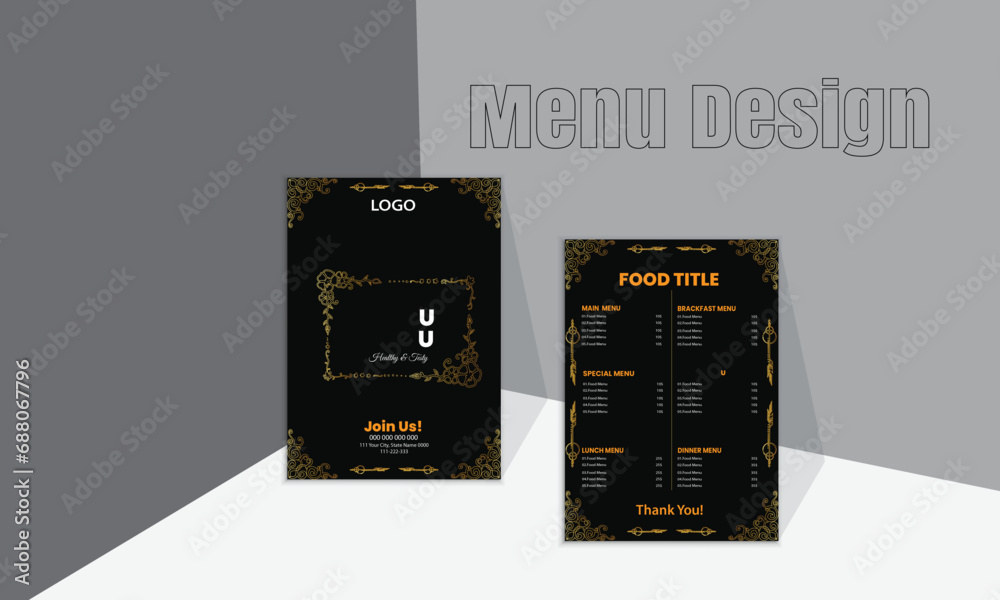 Restaurant cafe menu, template design. Food menu card design Stock ...