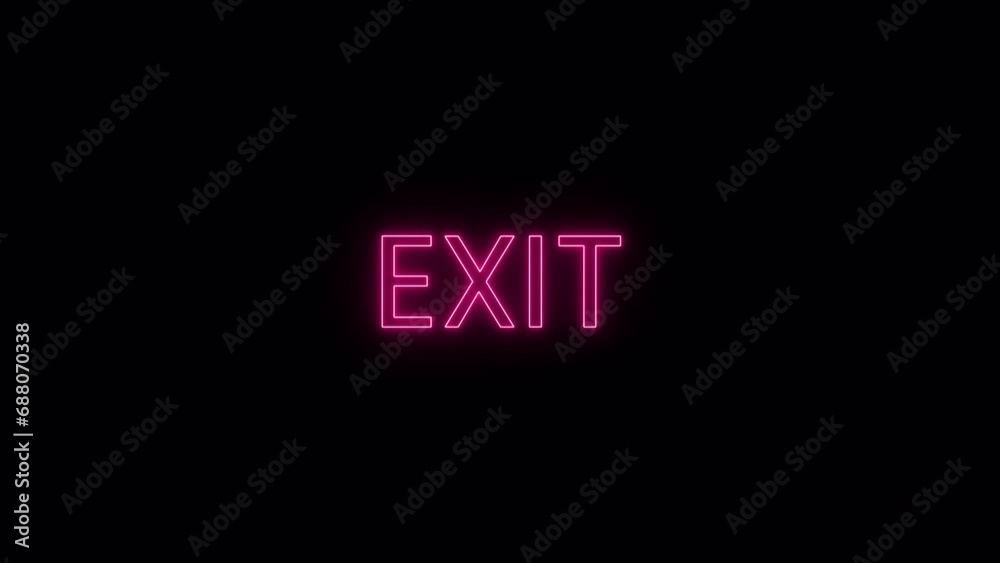 Red and pink neon "Exit" sign with flicker on a transparent background ...