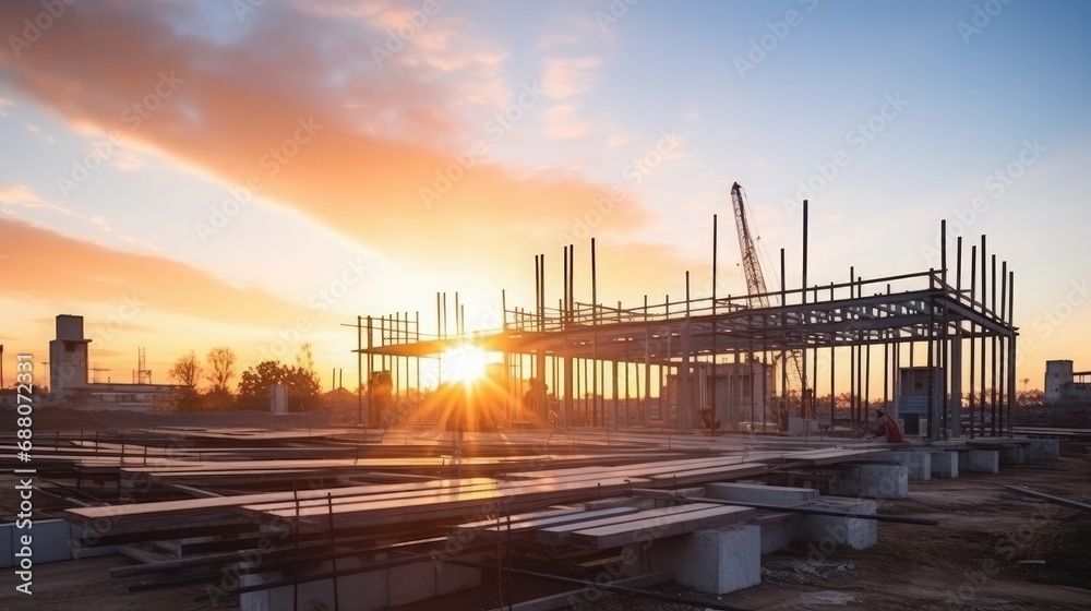 Construction site and sunset , structural steel beam build large ...