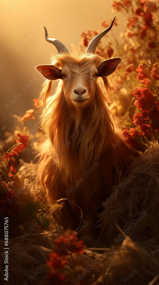 zodiac sign Goat in a materialistic form, magical, surreal, natural ...