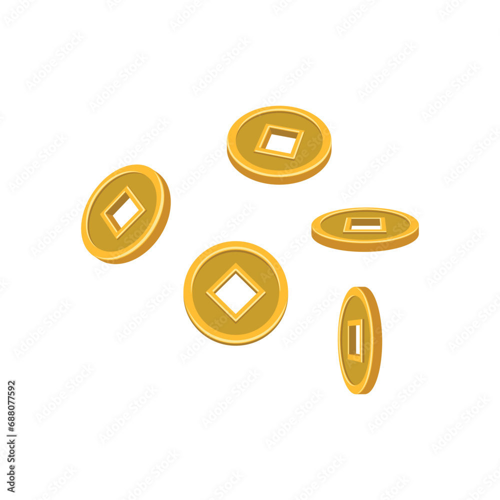 Chinese coin flat vector illustration isolated on white background ...