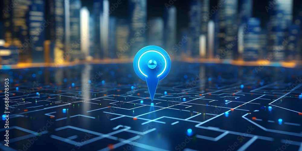 Blue location pin sign icon and gps navigation map road direction or ...