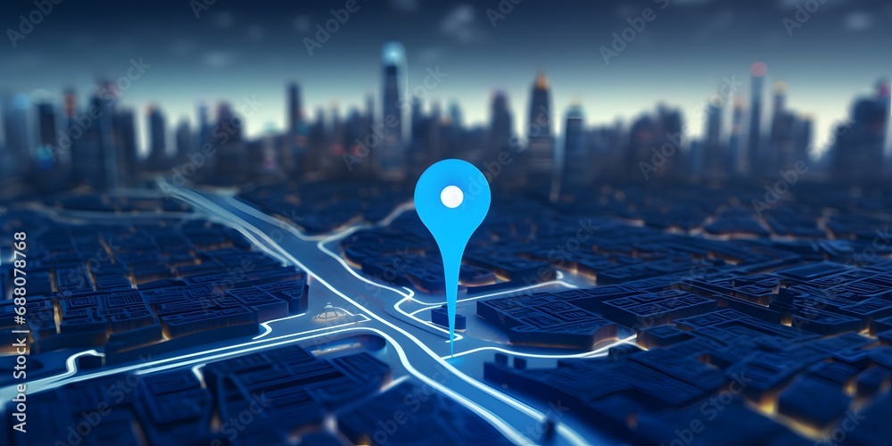 Blue location pin sign icon and gps navigation map road direction or ...