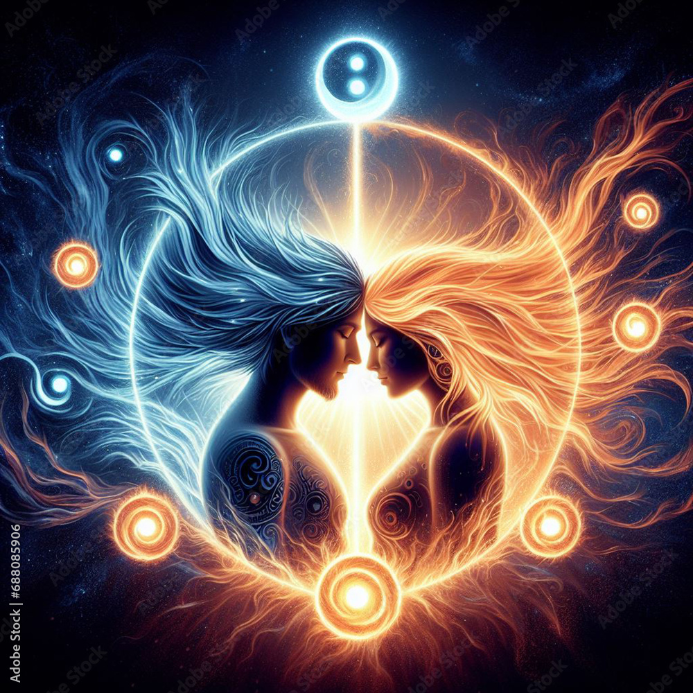 Twin flame couple. Soulmates. The concept of magical, esoteric, tantric ...