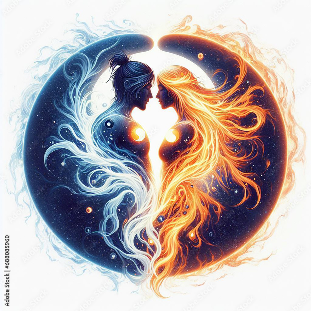 Twin flame couple. Soulmates. The concept of magical, esoteric, tantric ...