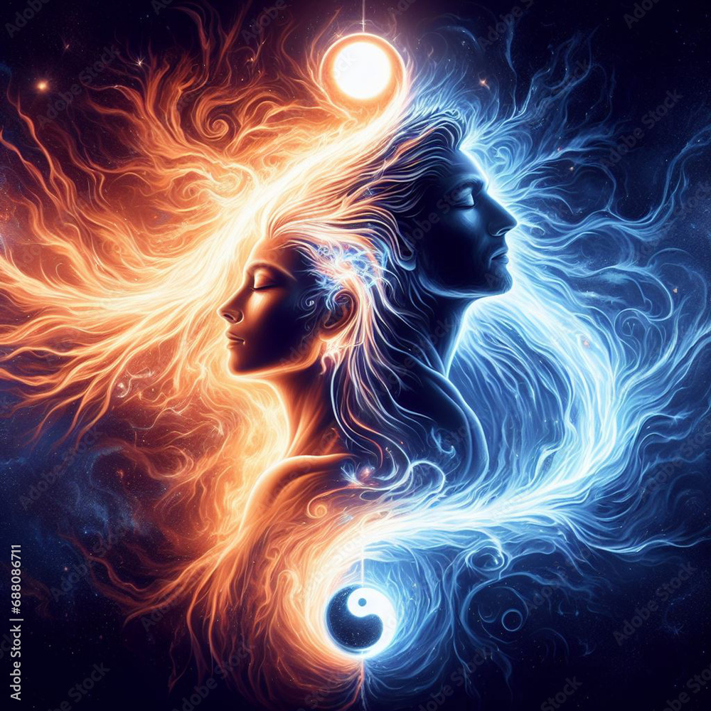 Twin flame couple. Soulmates. The concept of magical, esoteric, tantric ...