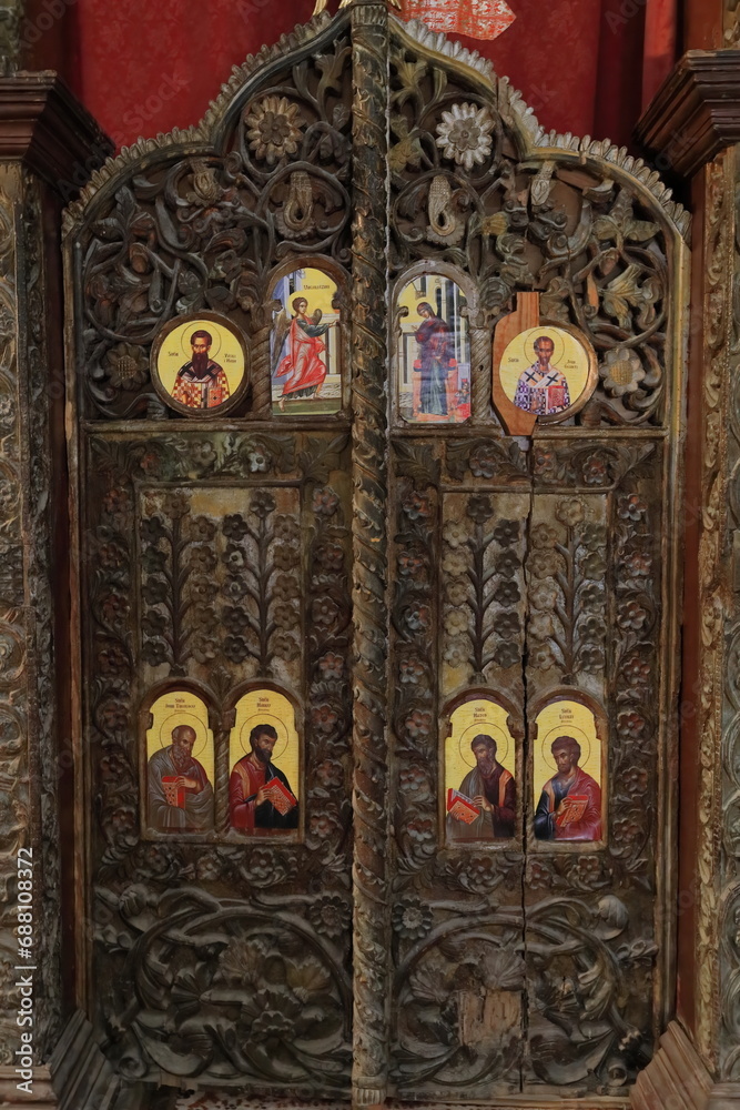Wood-carved iconostasis Royal Doors, former church of the Saint Mary ...