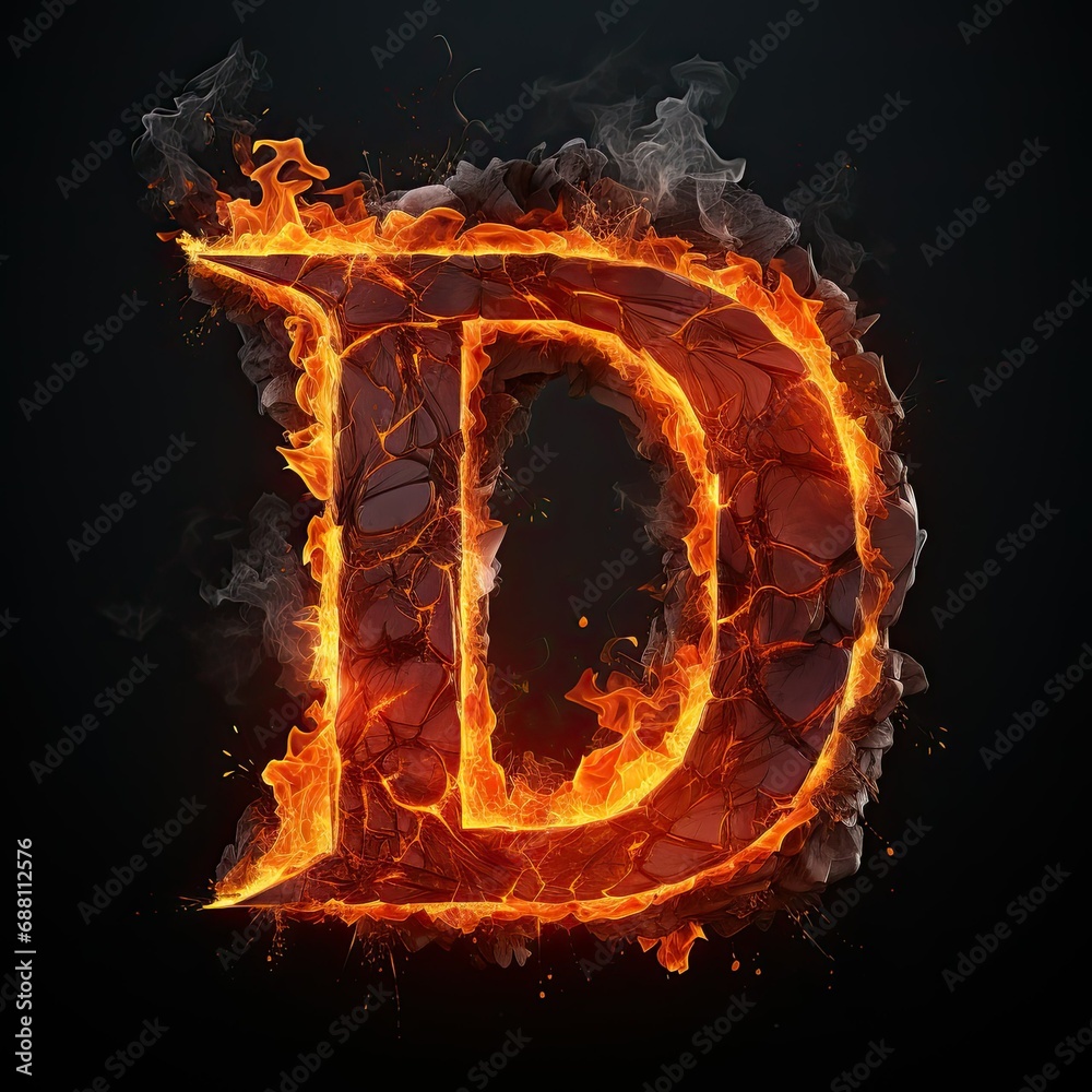 Lava letter A. Fiery stone alphabet font. Burning stone with orange ...