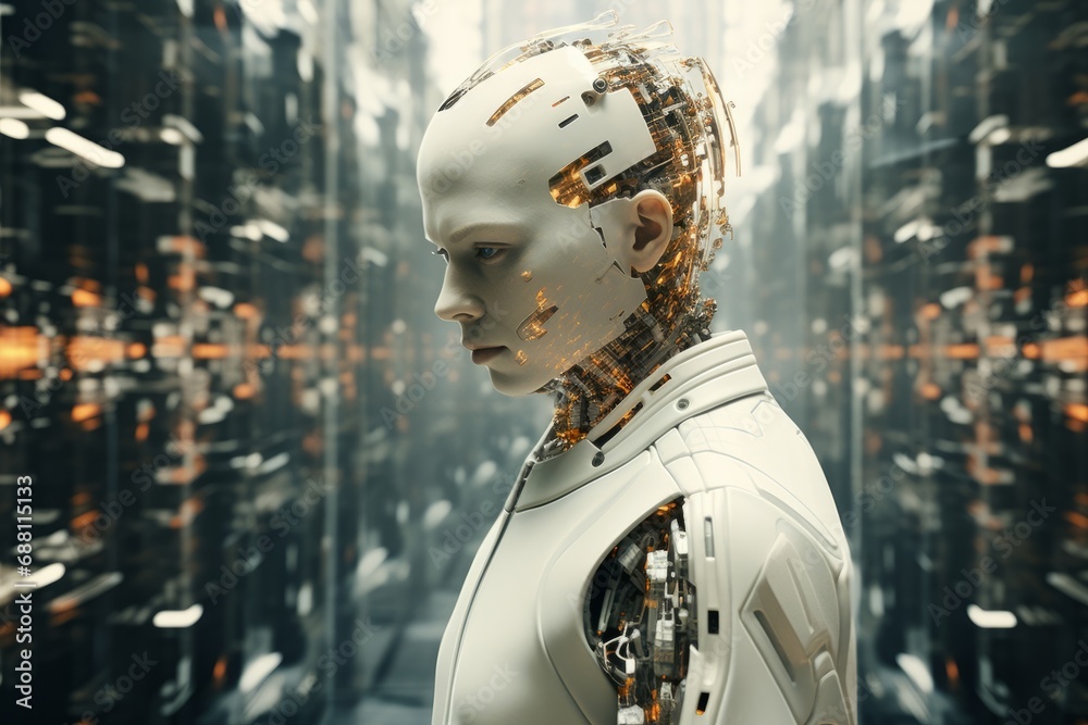 complex of artificial intelligence robot which is displaying various ...