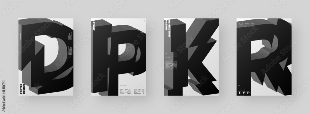 Abstract poster design set. Vertical A4 format. Refraction and ...